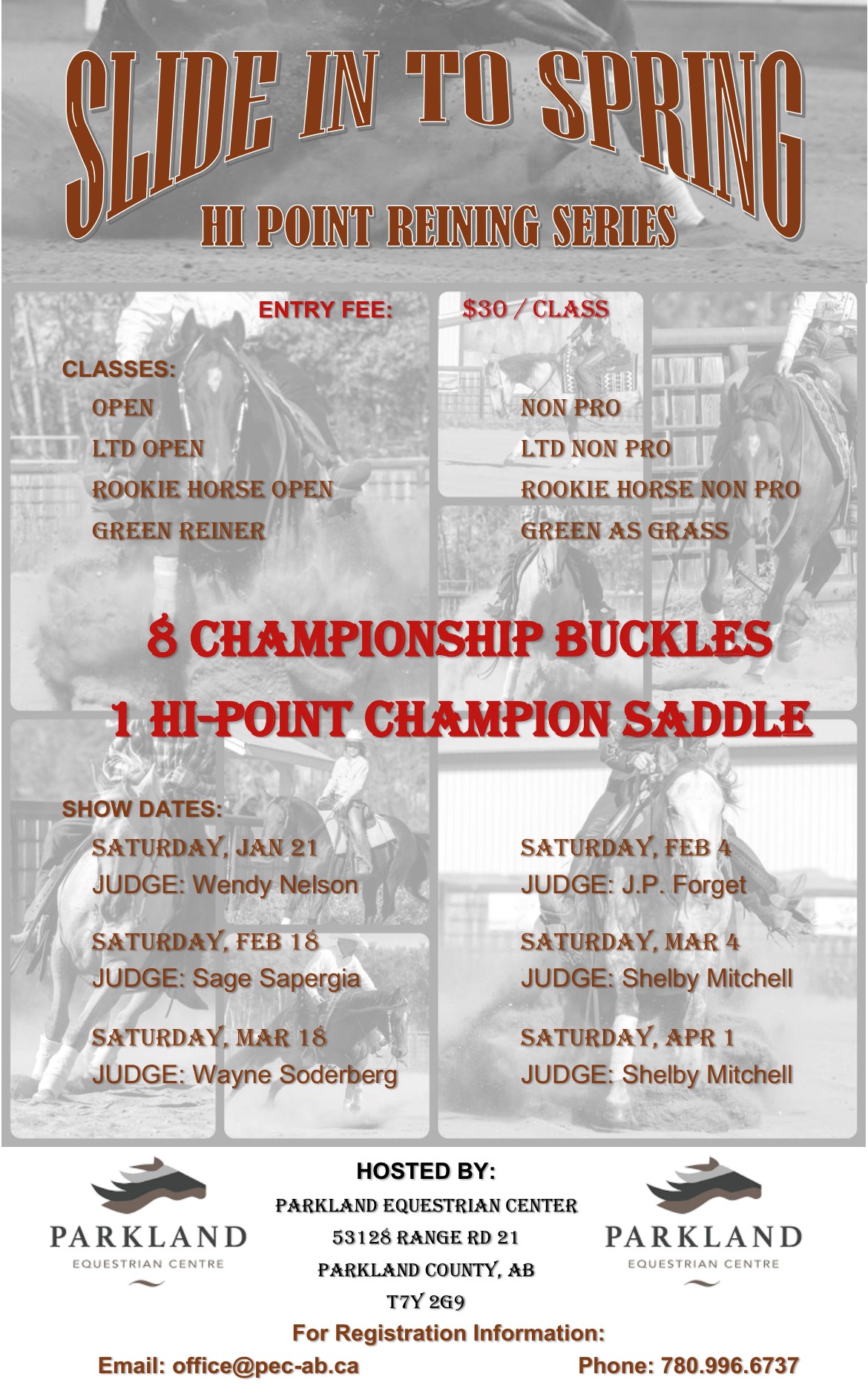 SLIDE INTO SPRING REINING SERIES – Main Arena – Parkland Equestrian Centre